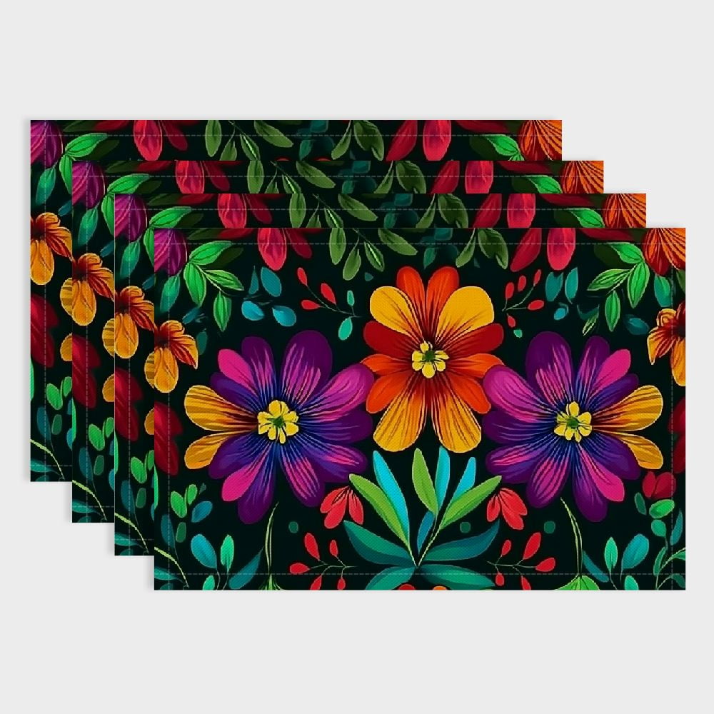 Shiartex Flowers Leaves Triadic Color Scheme Linen Dining Table ...