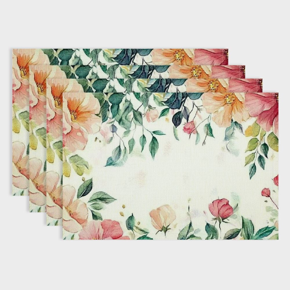 Shiartex Flowers Leaves Watercolor Painting Party Table Placemat Set of ...