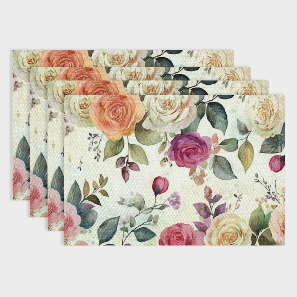 Shiartex Flowers Leaves Watercolor Painting Table Mats Linen Dining ...