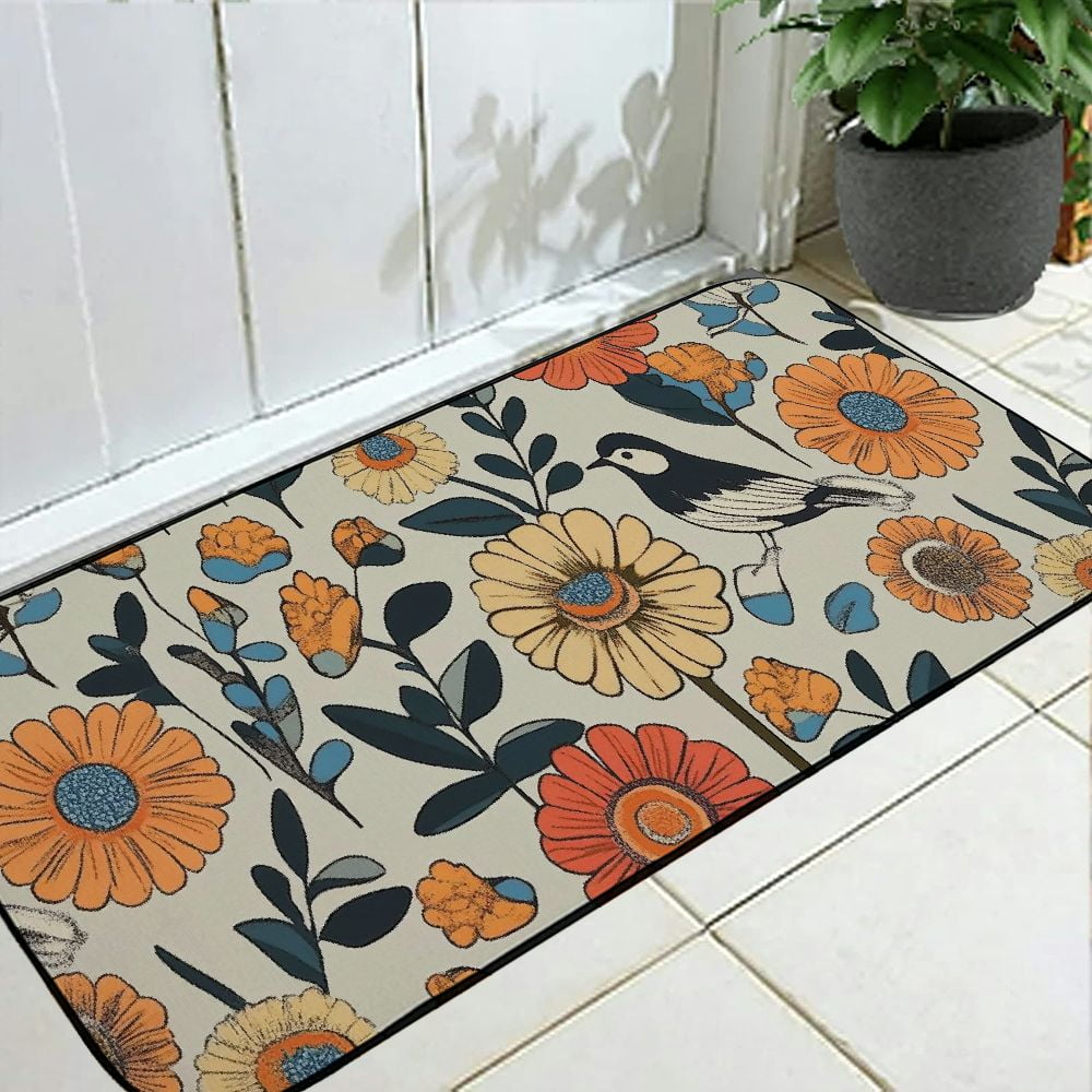 Shiartex Flowers Pattern Square Floor Mat Indoor Outdoor Felt for Home ...