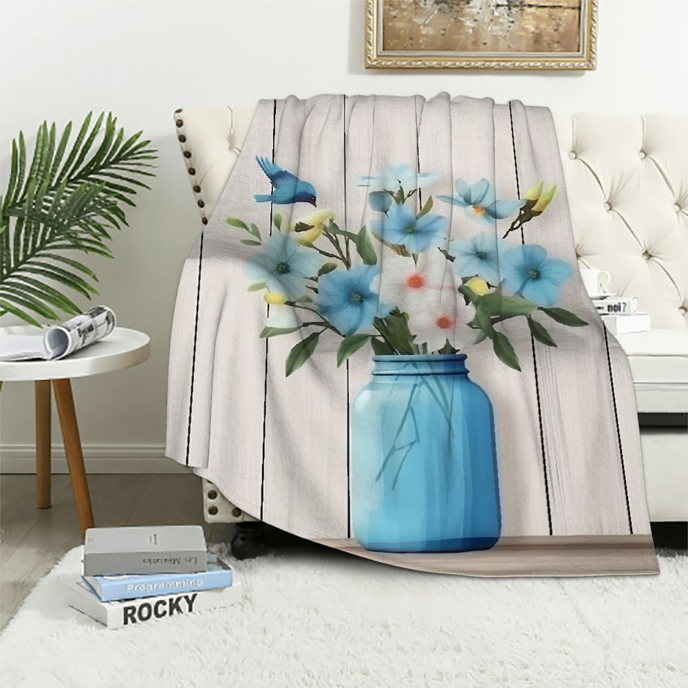 Shiartex Flowers Throw Blankets Cozy Flannel All Seasons Soft Plush ...