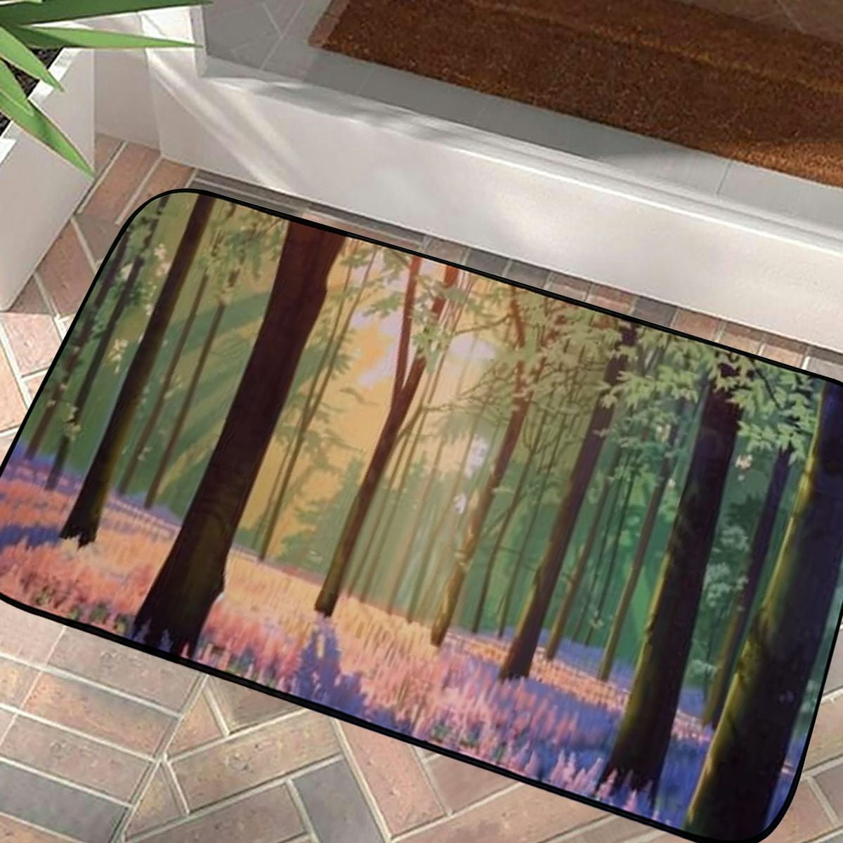 Shiartex Flowers Trees Sun Felt Square Floor Mat for Home Entrance ...