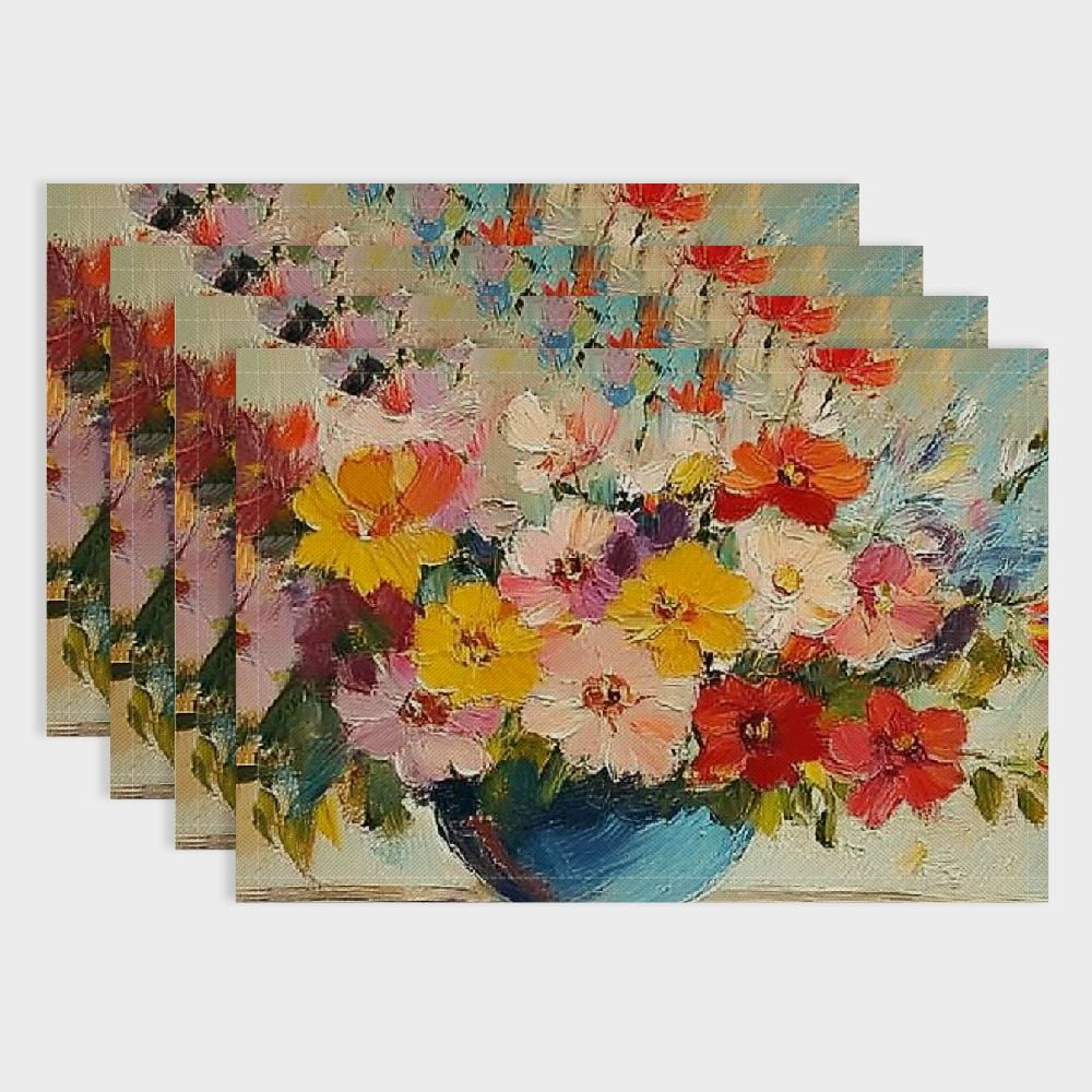 Shiartex Flowers Vase Impressionism Linen Dining Table Placemats Set of ...