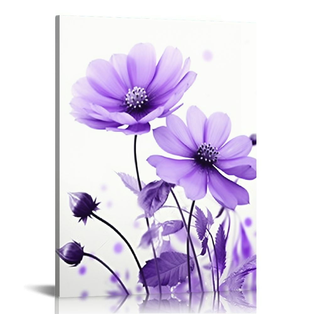 Shiartex Flowers Wall Art Canvas Pictures Purple Wildflowers Black and ...