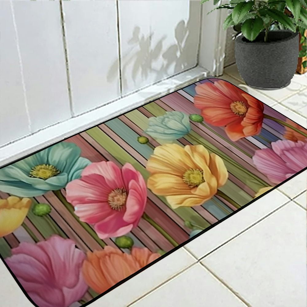 Shiartex Flowers Wooden Fence Kitchen Door Mat Perfect for Home ...