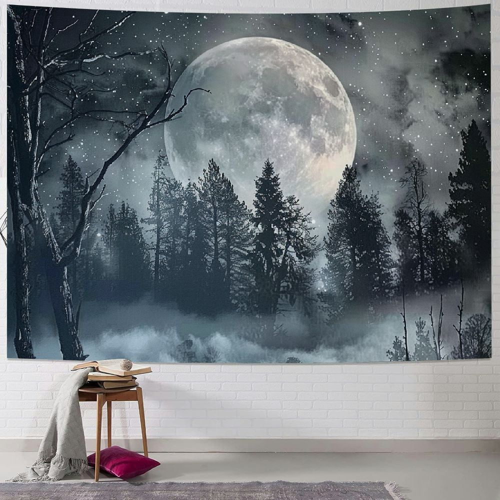 Shiartex Forest Moon Tapestry, Trippy Tapestry Mystic Forest Starry ...