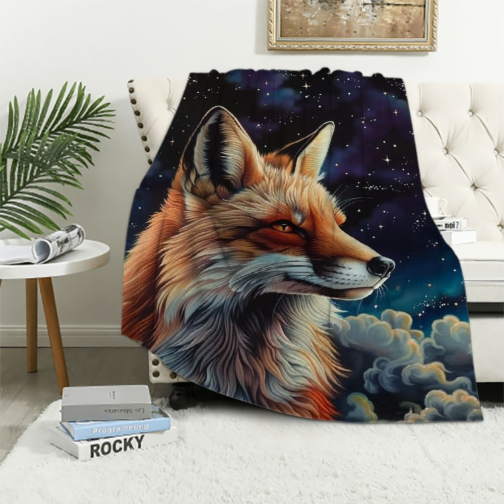 Shiartex Fox Blanket, Red Fox in Magic Space Universe Galaxy Print ...