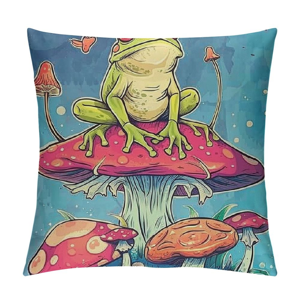 Shiartex Frog Mushroom Throw Pillow Covers For Couch Sofa Bed Kawaii
