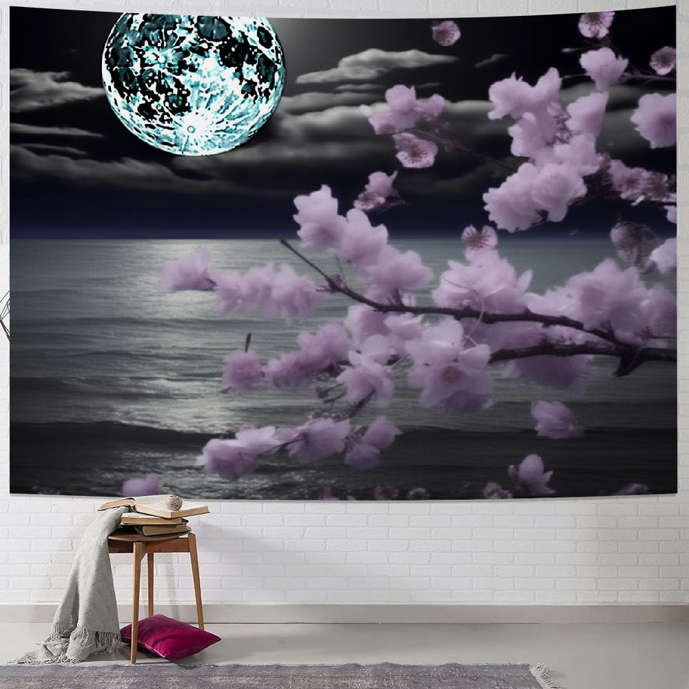 Shiartex Full Moon Over Ocean Tapestry Wall Hanging, Purple Japanese ...