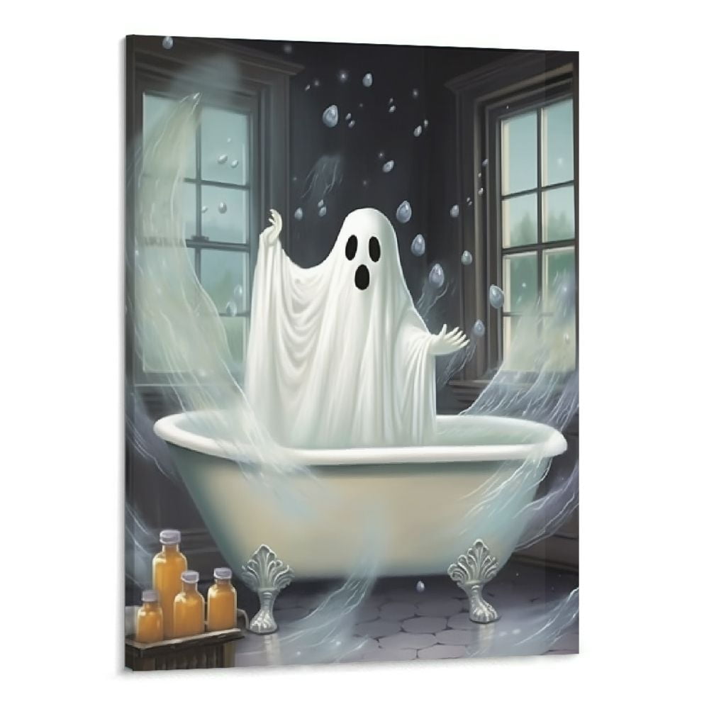Shiartex Funny Ghost Bathroom Canvas Wall Art White Ghost Picture ...