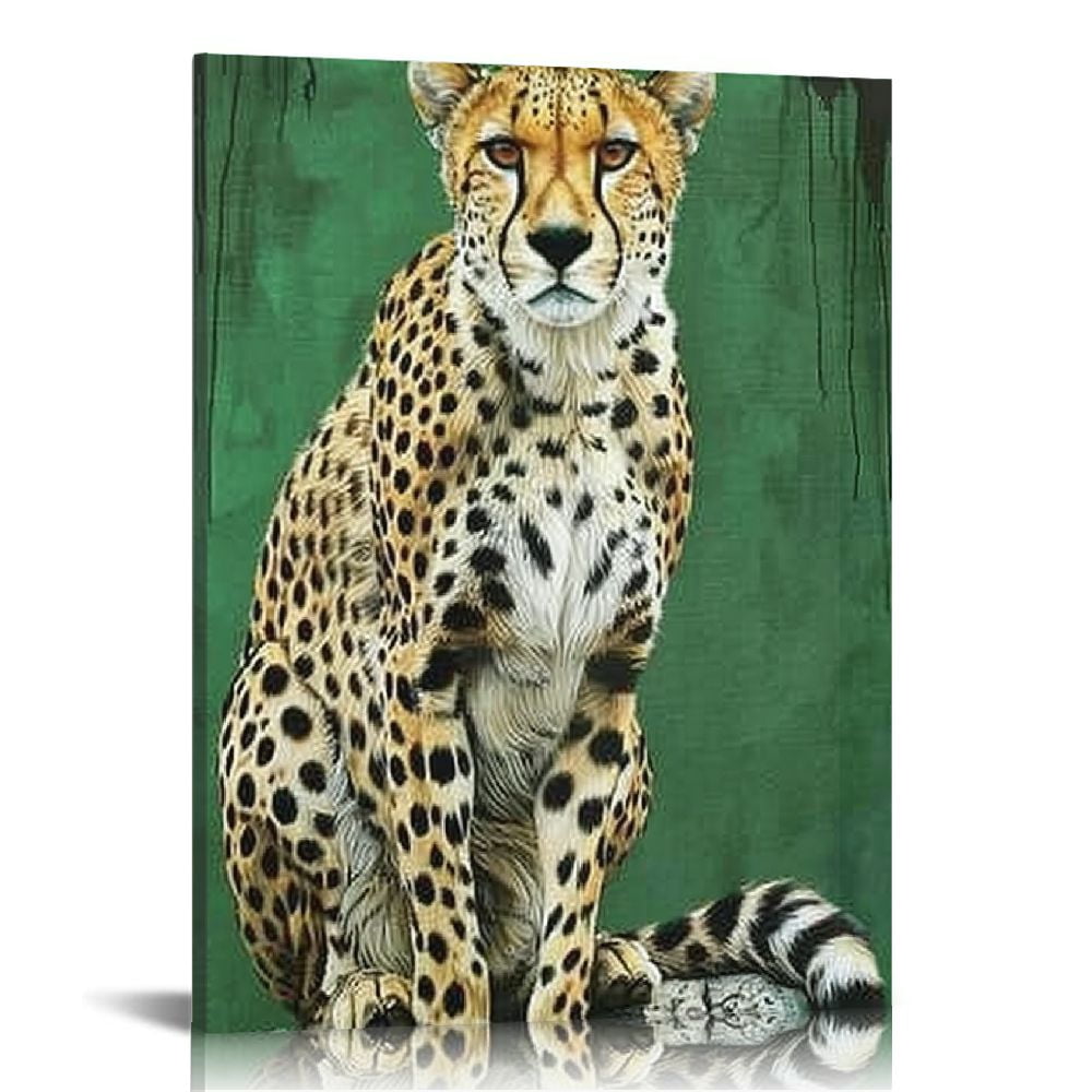 Shiartex Funny Yellow Cheetah Green Background Canvas Painting Framed ...