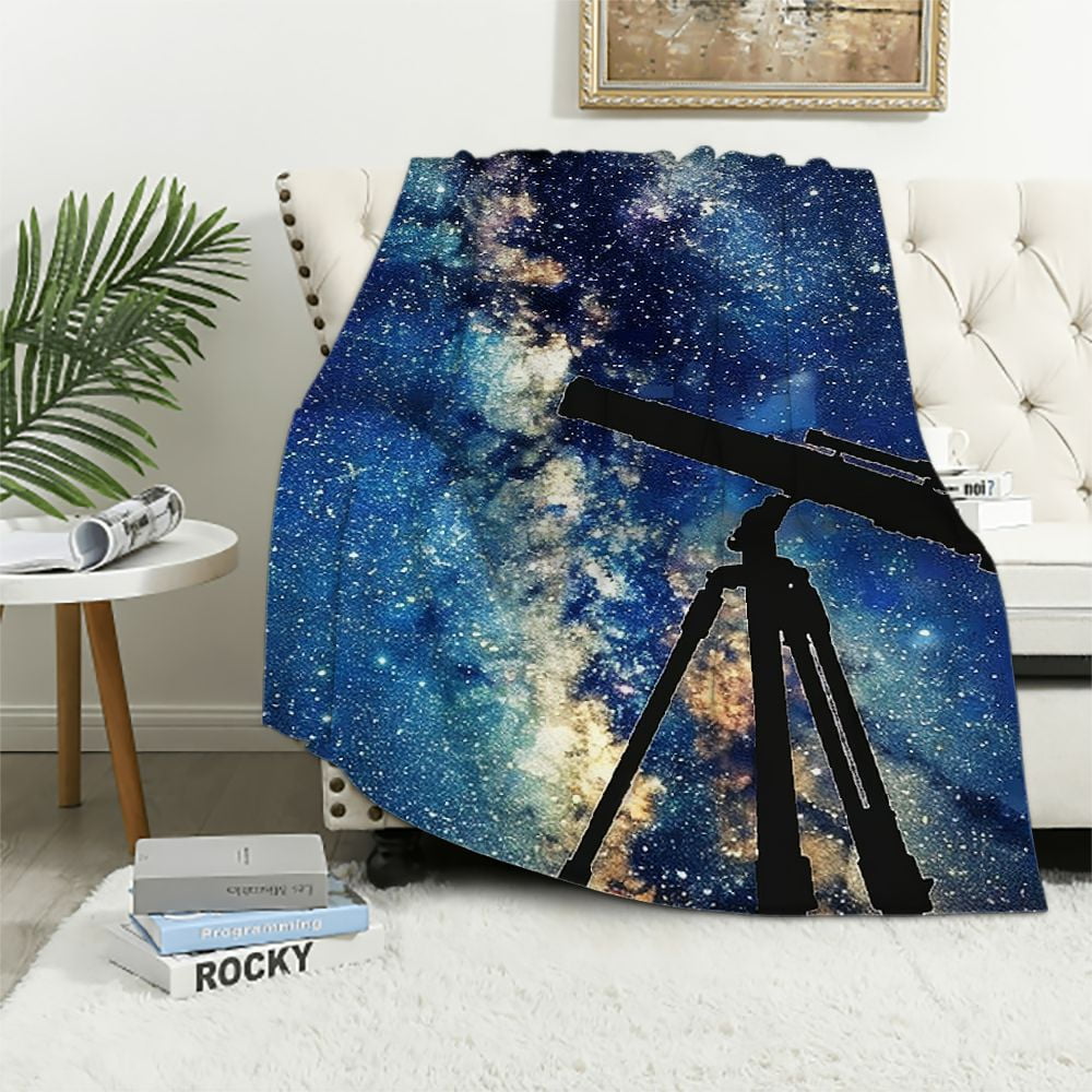 Shiartex Galaxy Flannel Blanket, Telescope Valley Under Starry Night ...