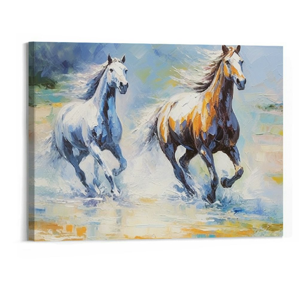 Shiartex - Galloping Horses Expressionist Inspired Abstract Canvas Wall ...