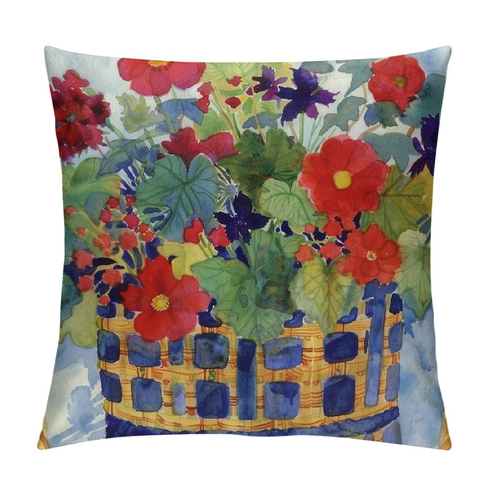 Shiartex Geranium Basket Spring Pillow Covers 18x18 Inch Flower Outdoor ...