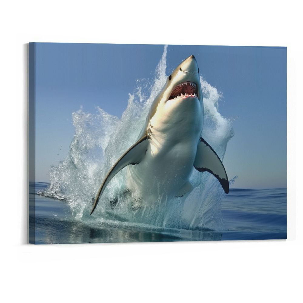 Shiartex Great White Shark Animal Poster Canvas Wall Art Picture Print ...