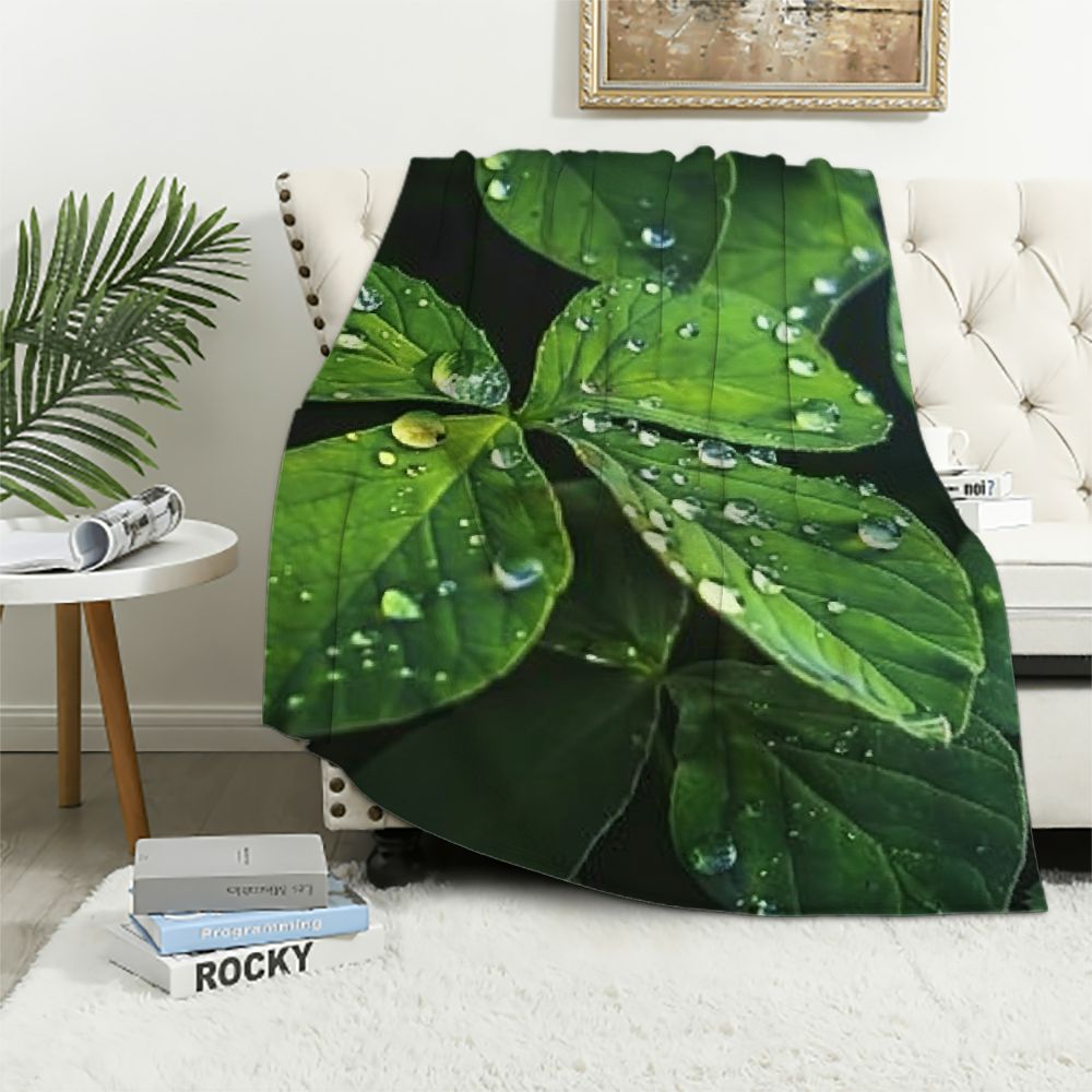 Shiartex Green Leaf Blanket Flannel Plant Throw Blankets Soft Plush ...