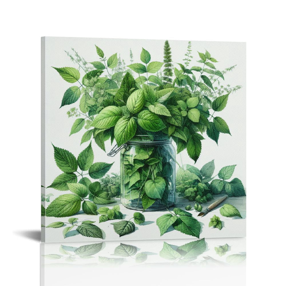 Shiartex Green Leaves Canvas Wall Art Ready To Hang Home Decor - High ...