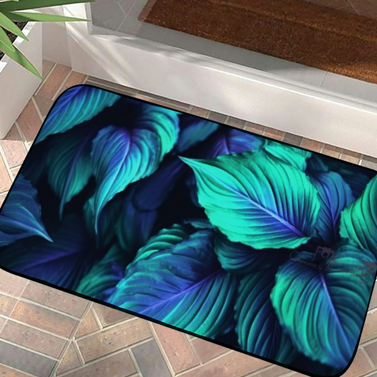 Shiartex Green Leaves Kitchen Square Floor Mat Indoor Outdoor Felt for ...