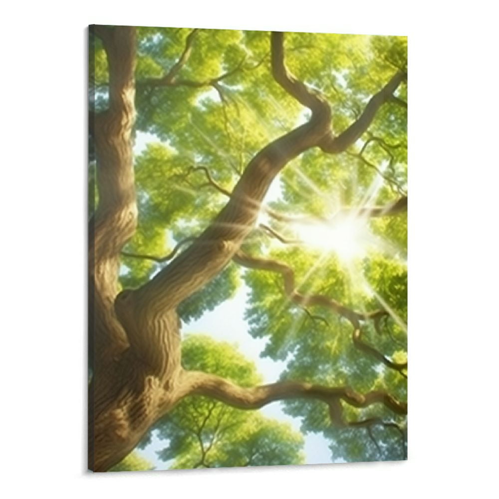 Shiartex Green Nature Wall Art Canvas Painting Sunshine Over Forest ...