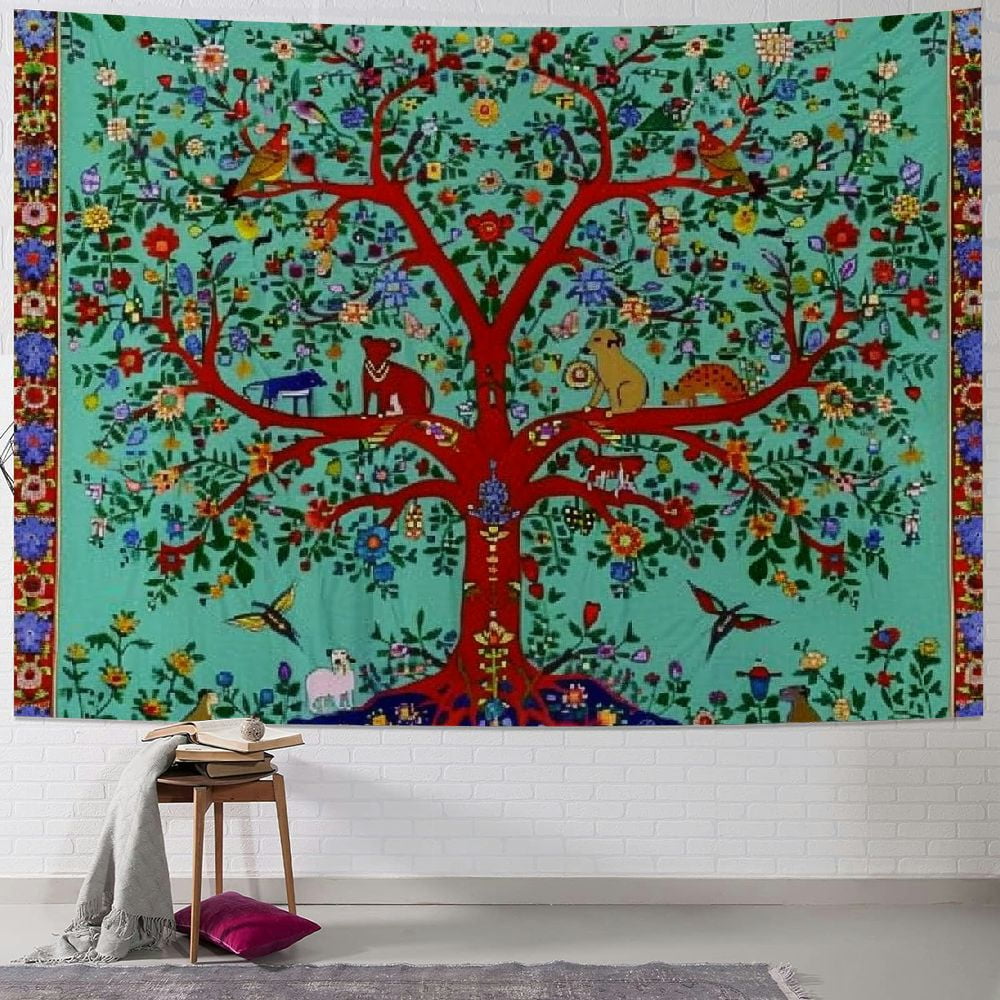 Shiartex Green Tree of Life Tapestry Vertical Indian Forest Tapestries ...
