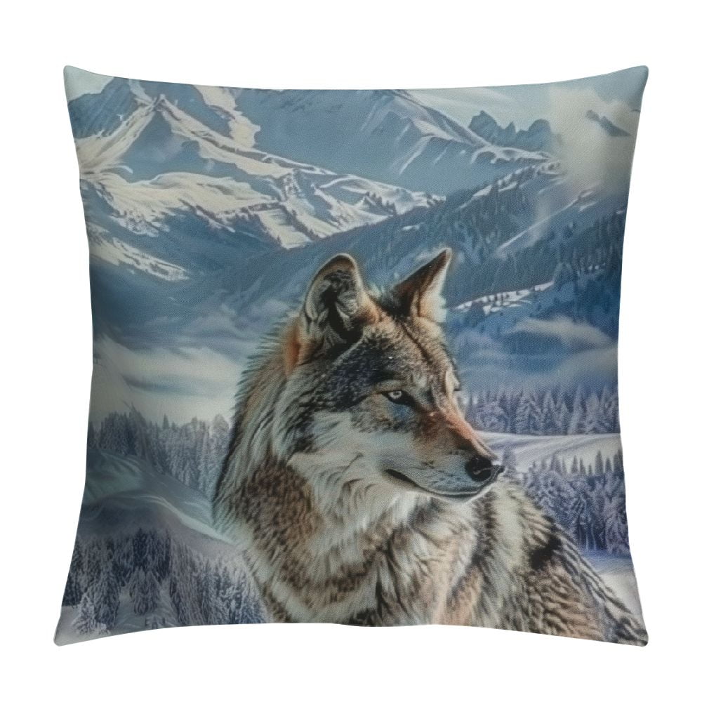 Shiartex Grey Wolf Pillow Cover Timber Wolf in Winter Farmhouse ...