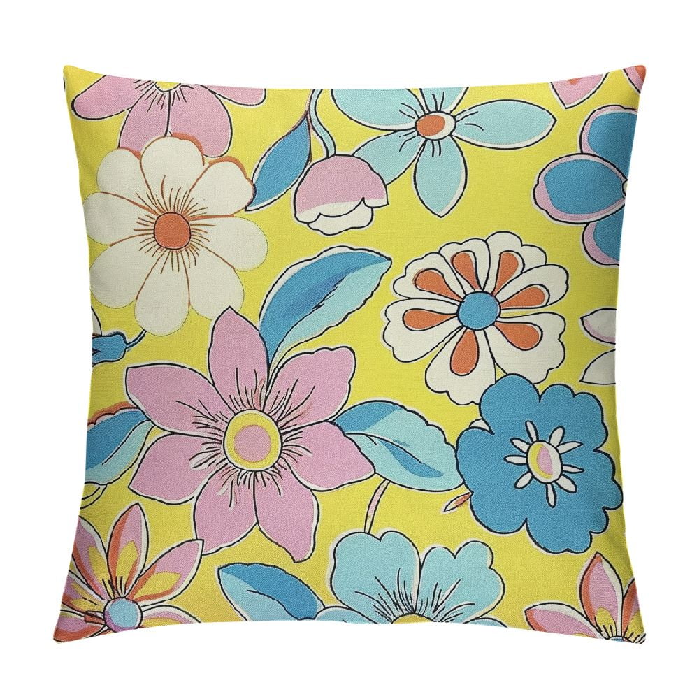 Shiartex Groovy Flowers Throw Pillow Covers Colorful Retro Floral Cute ...
