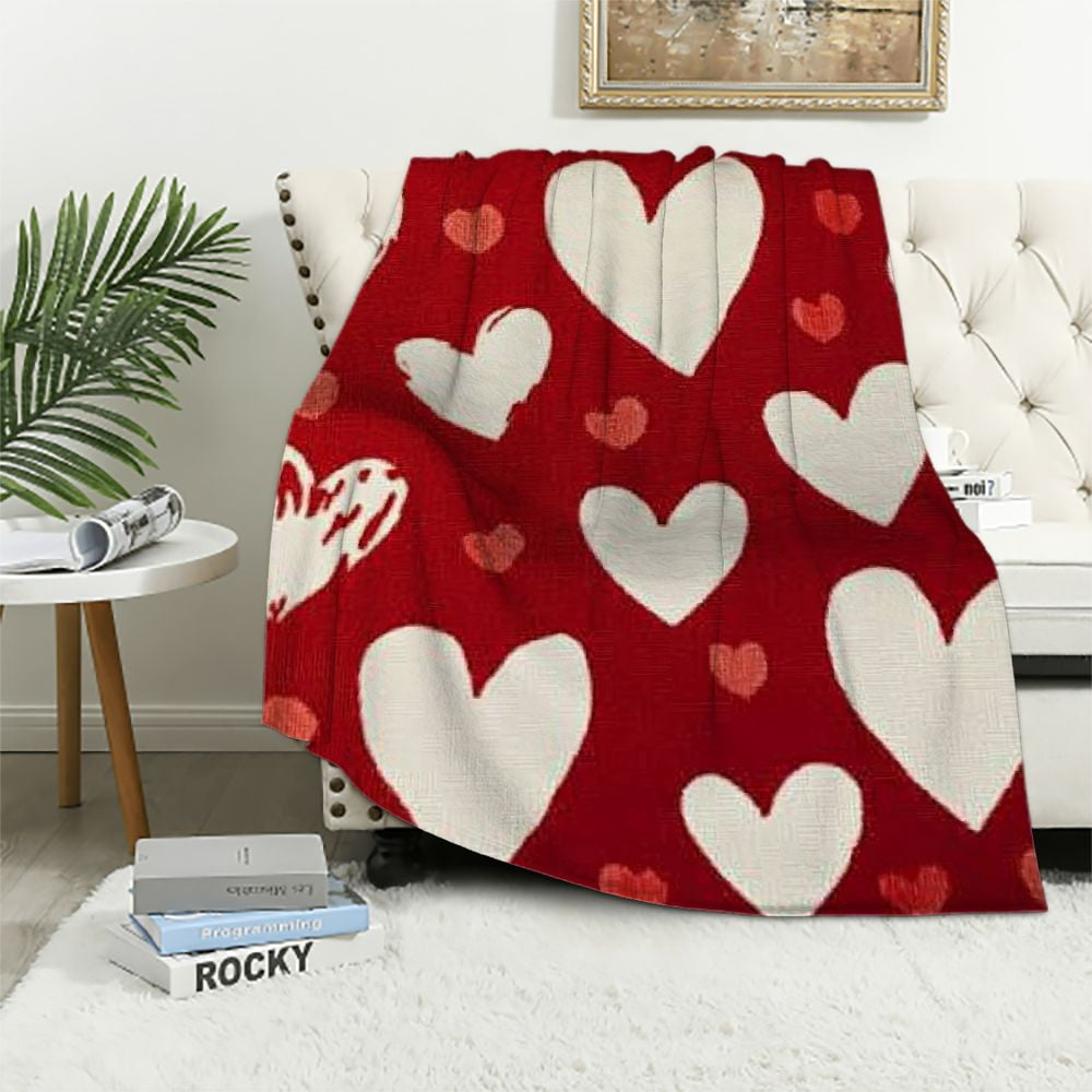 Shiartex Heart Pattern Flannel Throw Blanket for Couch Sofa Bed All ...