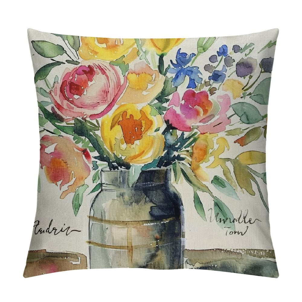 Shiartex Hello Spring Rose Flower Decorative Throw Pillow Covers, Bloom Floral Gnome Bike Mason ...