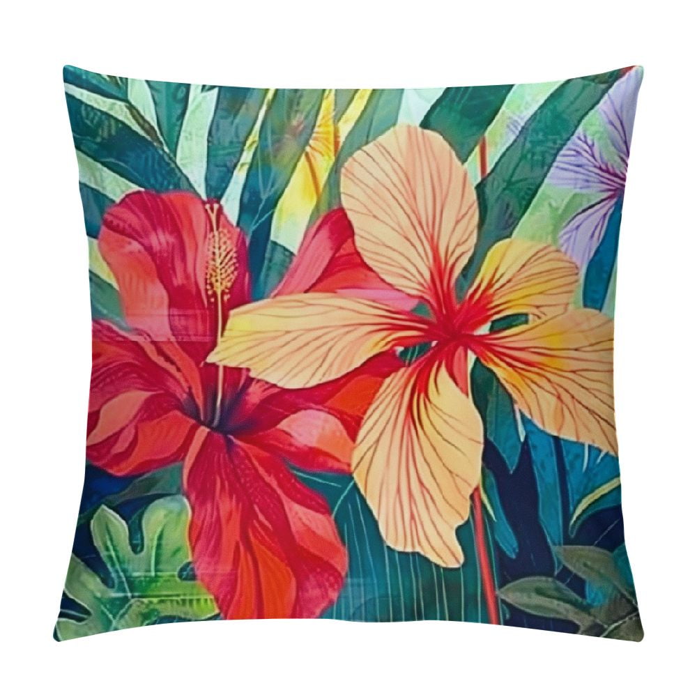 Shiartex Hibiscus Flower Throw Pillow Covers , Square Plush Hawaiian ...