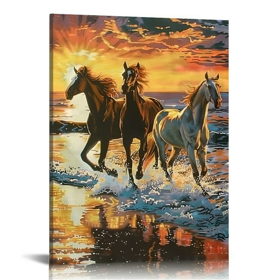 Shiartex Horses Beach Sunset Canvas Wall Art for for Living Room ...