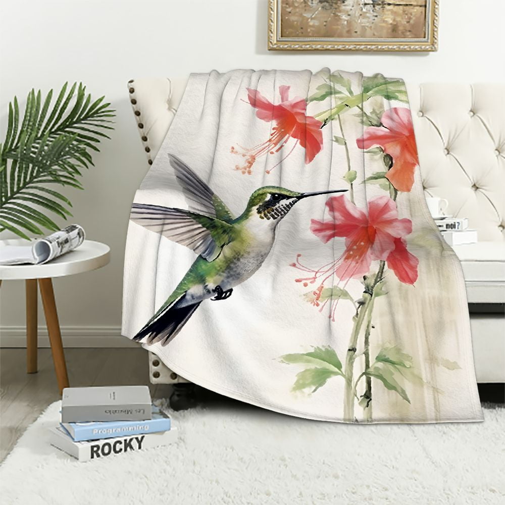 Shiartex Hummingbird Flower Red Flowers Print Throw Blanket for Bed ...