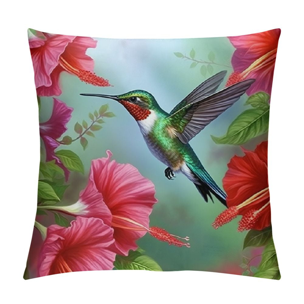Shiartex Hummingbird Flowers Leaves Pillow Cushion Covers for Sofa ...