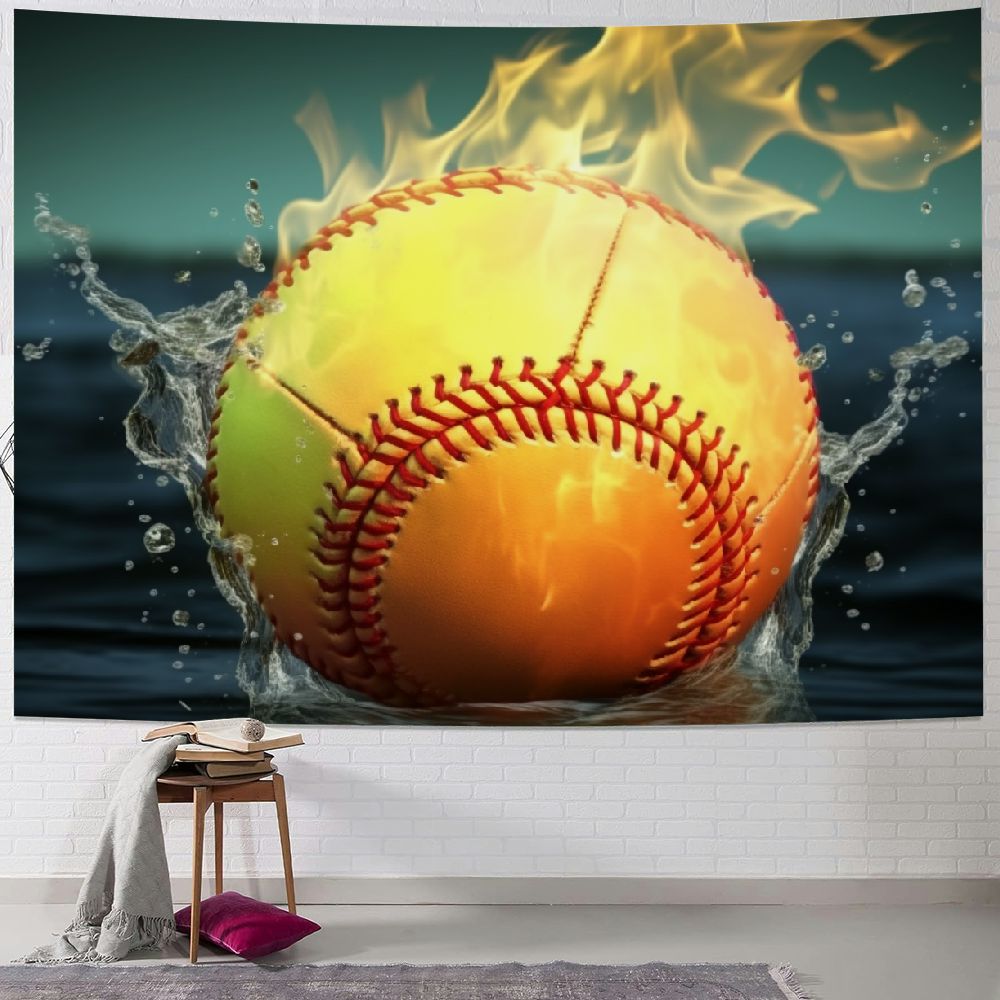 Shiartex Ice Water Fire Softball Baseball Tapestry Decor, Art Wall ...