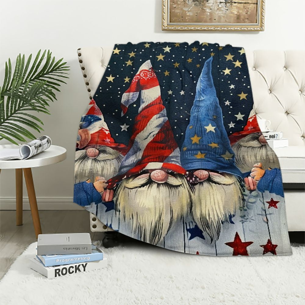 Shiartex Independence Day Gnome Flannel Throw Blanket Patriotic Dwarf ...