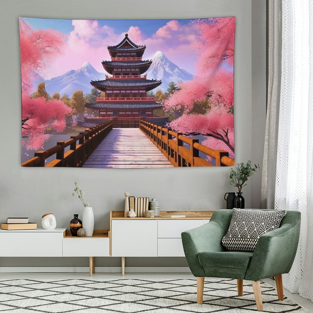 Shiartex Japanese Cherry Blossom Tapestry 60x40 Inch Japan Pagoda Mount ...