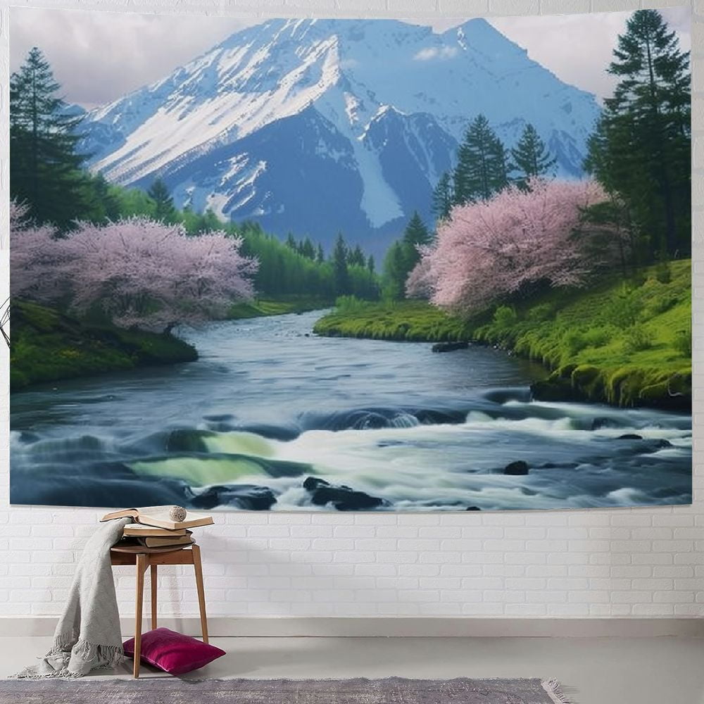 Shiartex Japanese Mount Fuji Tapestry Wall Hanging Spring Pink Cherry ...