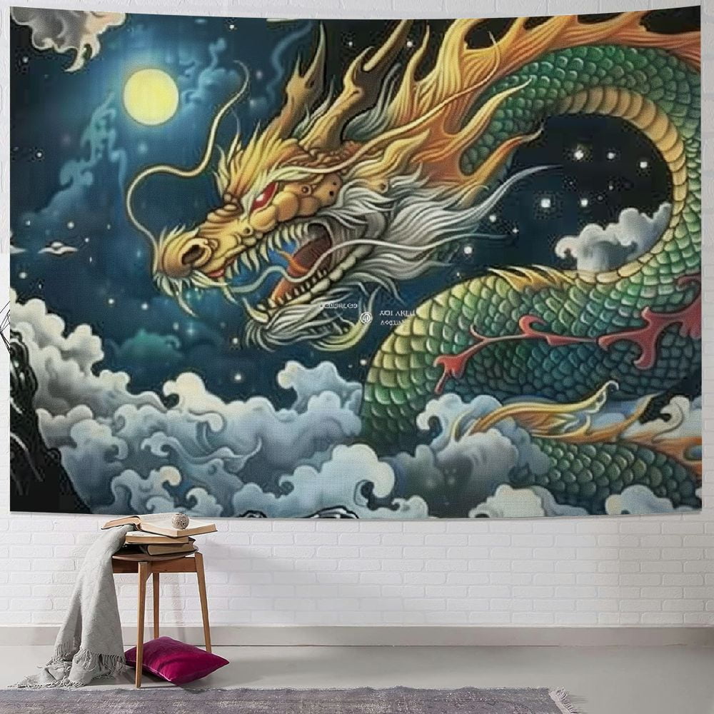 Shiartex Japanese Tapestry Dragon and Phoenix Cool Anime Ukiyoe ...