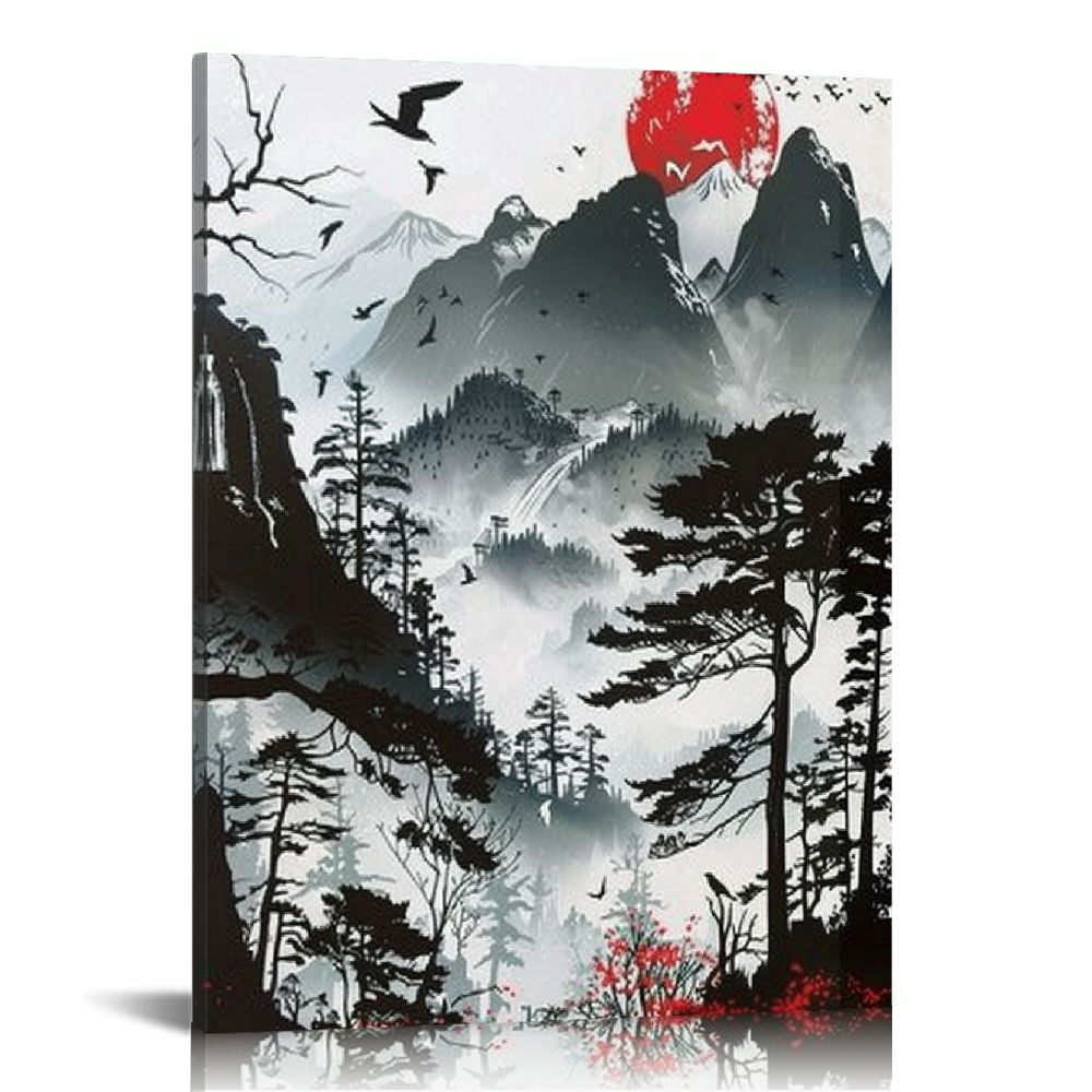 Shiartex Japanese Wall Art Prints,Japanese Landscape Art Posters,Red ...