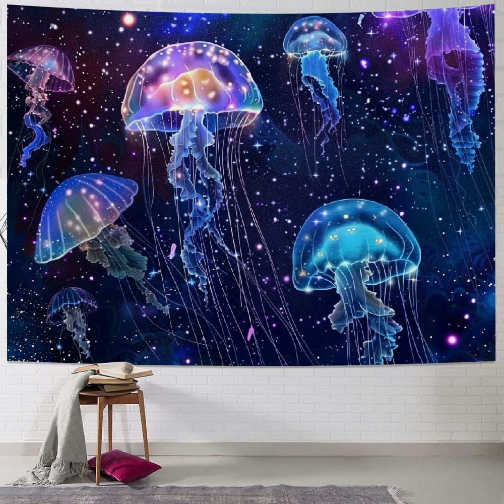 Shiartex Jellyfish Tapestry Marine Life Under The Night Stars Wall ...