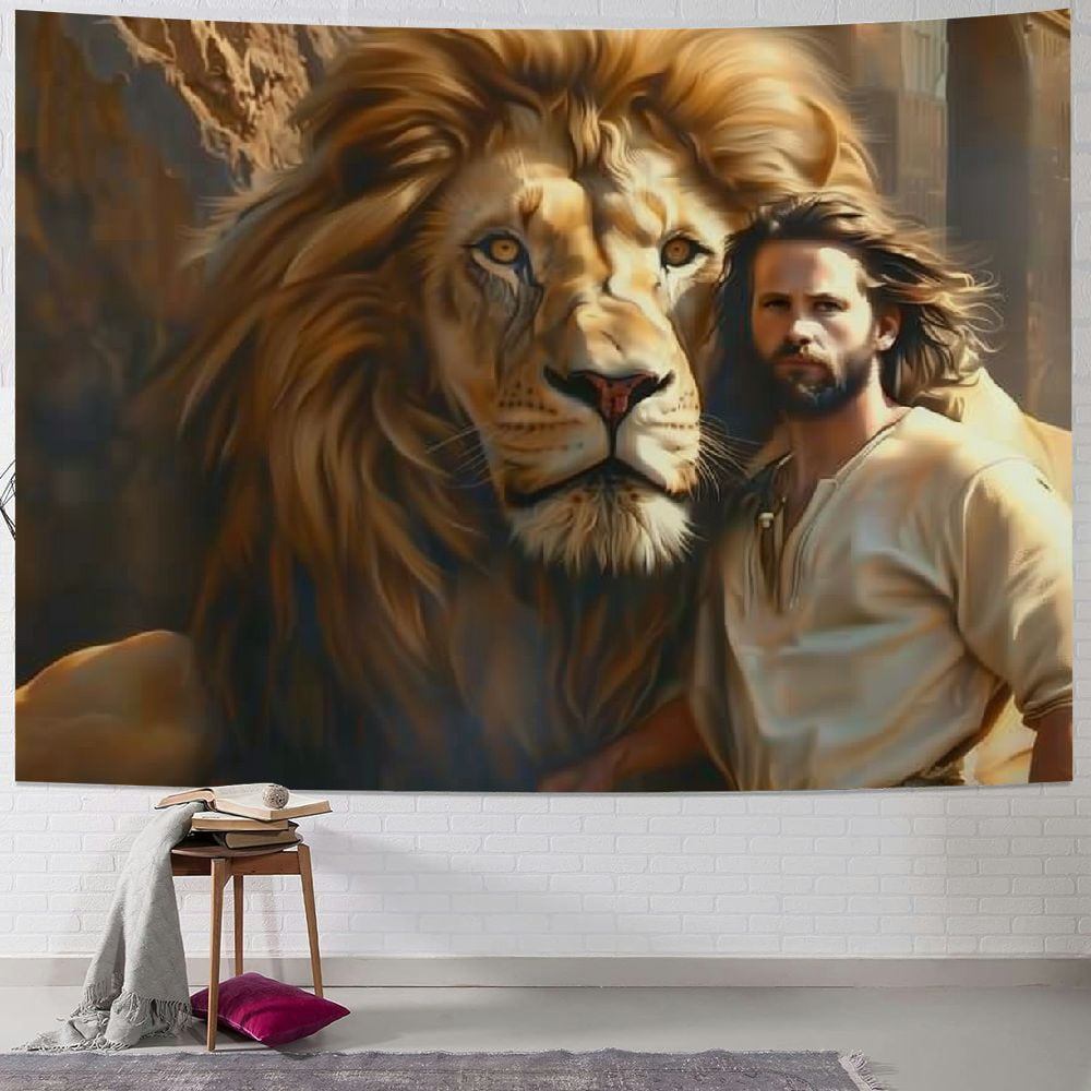 Shiartex Jesus And Lion Tapestry Wall Hanging Lion Religious Scripture ...