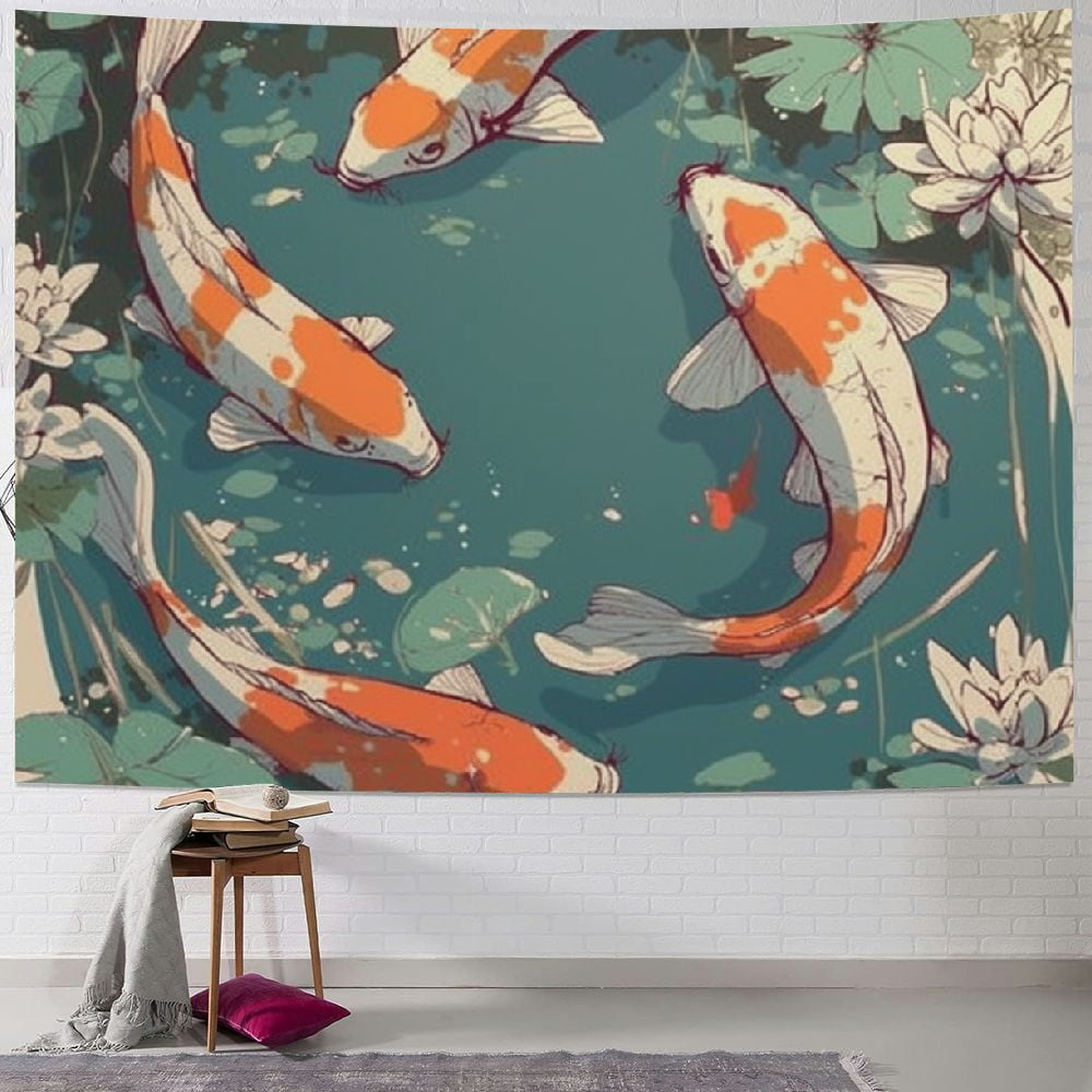 Shiartex Koi-fish Print Vertical Tapestry Wall Hanging, Wall Tapestries ...