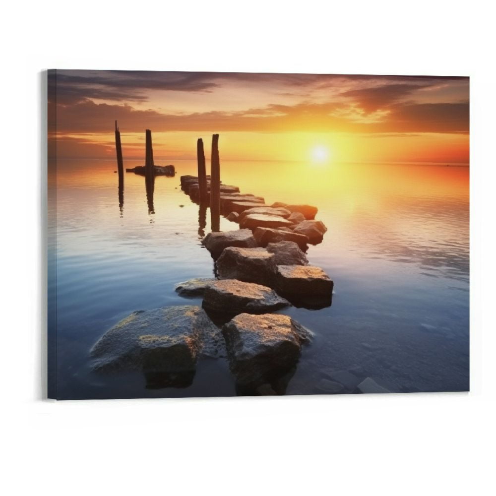 Shiartex Landscape Canvas Wall Art: Modern Blue Ocean Seascape Prints ...