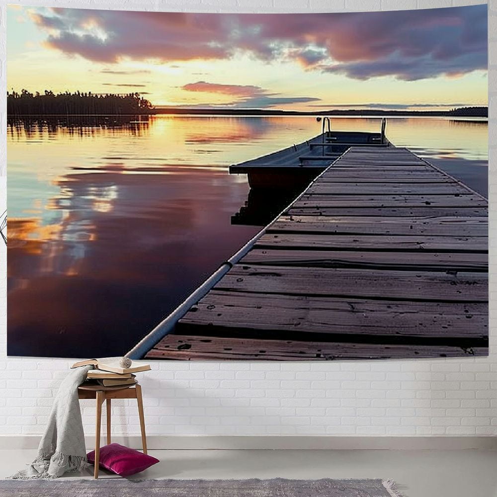 Shiartex Landscape Tapestry, Serenity Relaxing Themed Port Pier Wooden ...