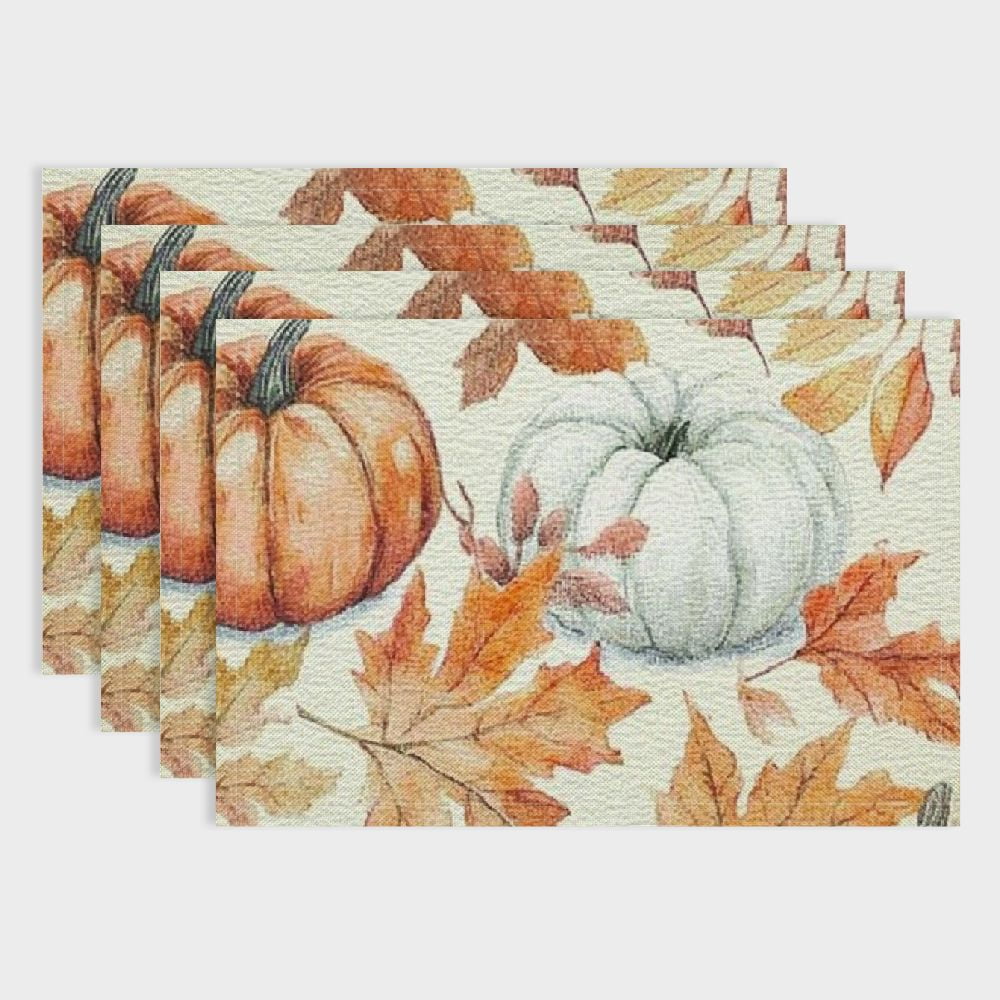 Shiartex Leaves Pumpkins Watercolor Painting Linen Placemat Set of 4 ...