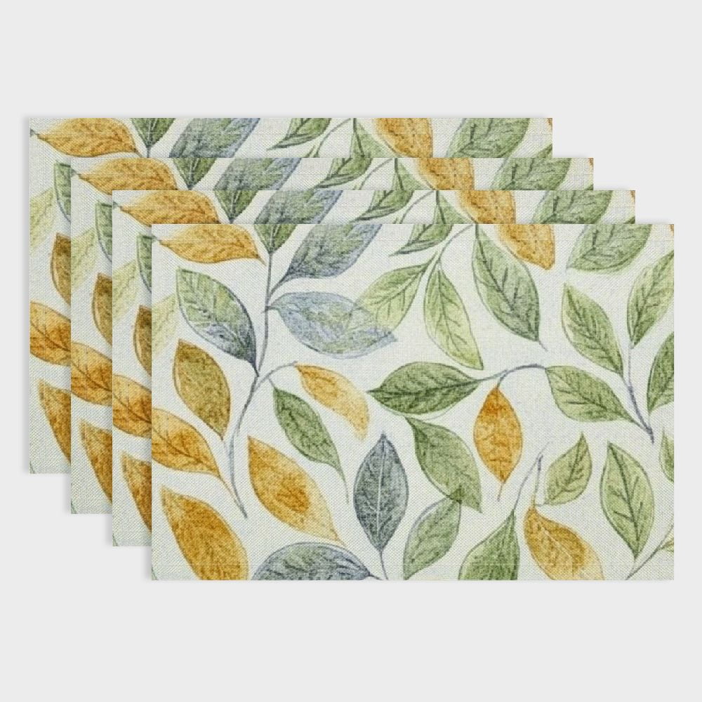 Shiartex Leaves Theme Linen Cloth Placemats Set for Dining - Pack of 4 ...