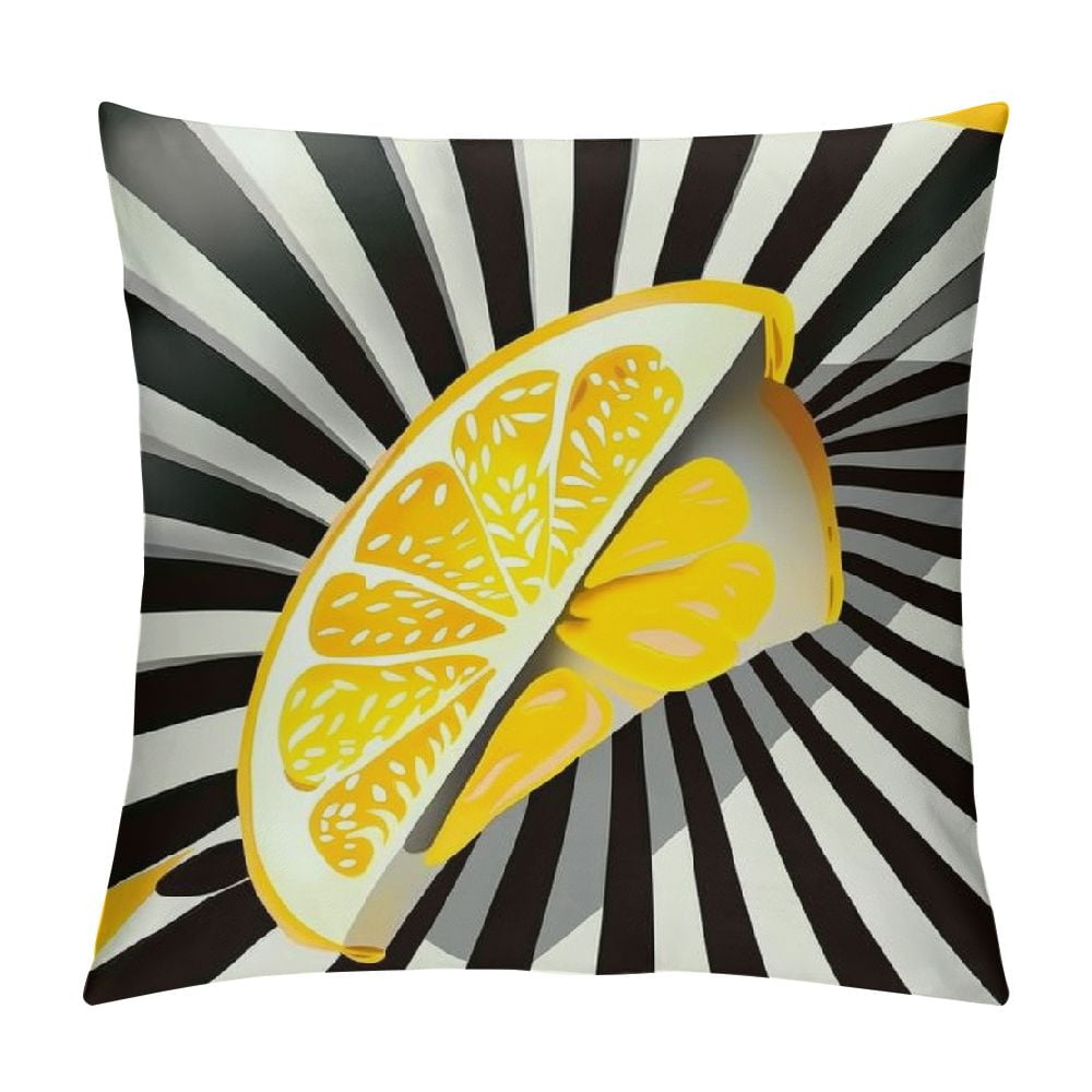 Shiartex Lemon Slice on Black Striped，Printed Throw Pillow Case Square ...