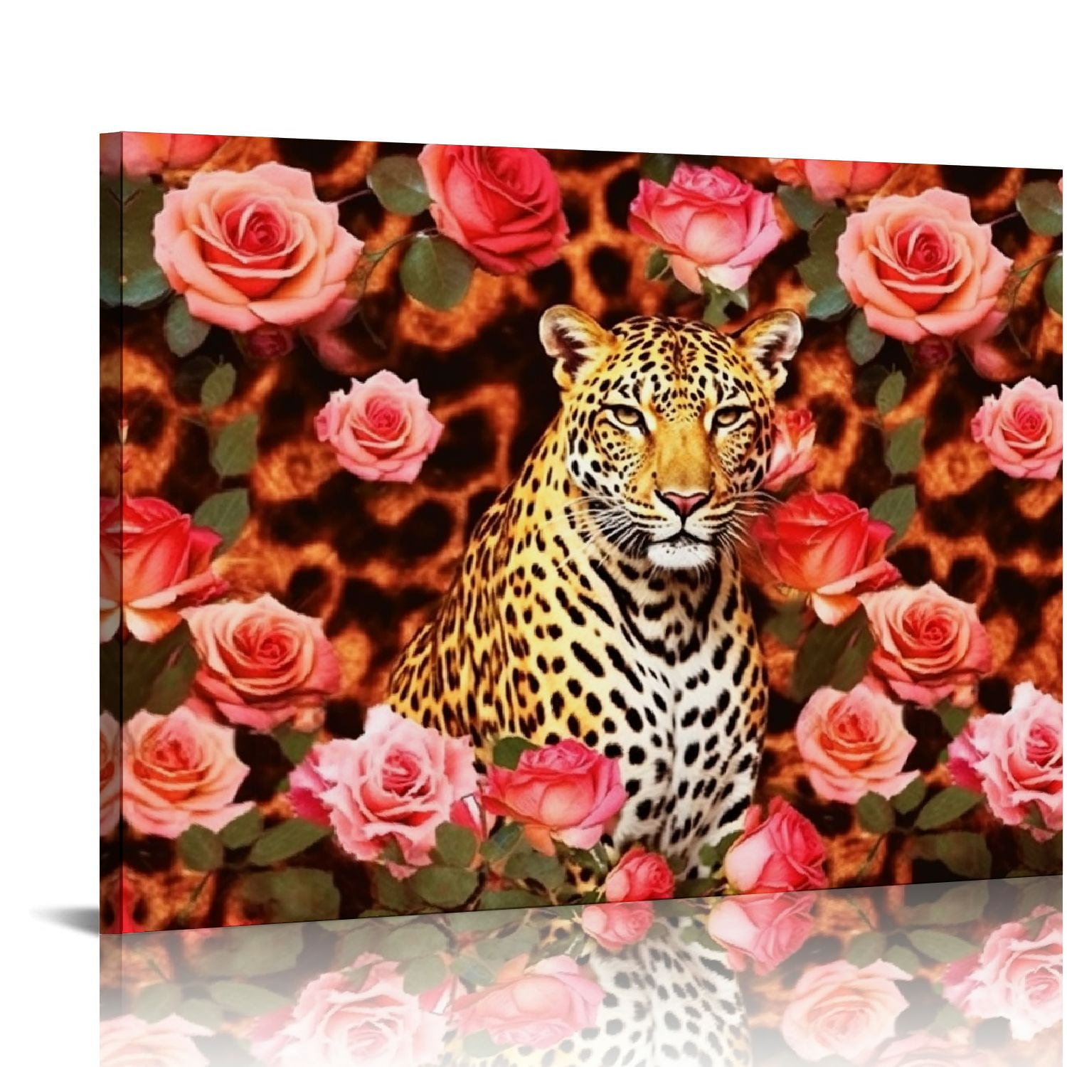 Shiartex Leopard Print Roses Maximalism Canvas Wall Art Print Home ...