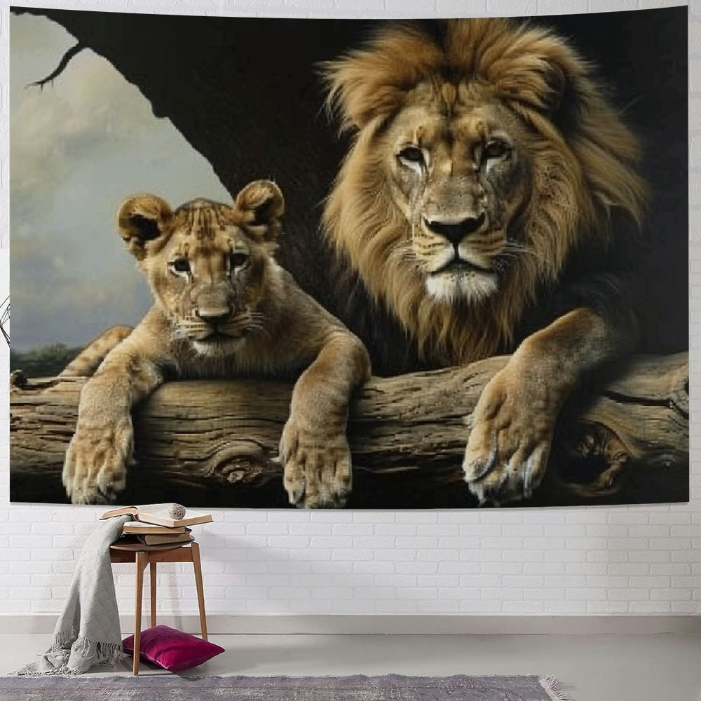 Shiartex Lion Tapestry, Male and Female Lion in Love Wall Hanging Large ...