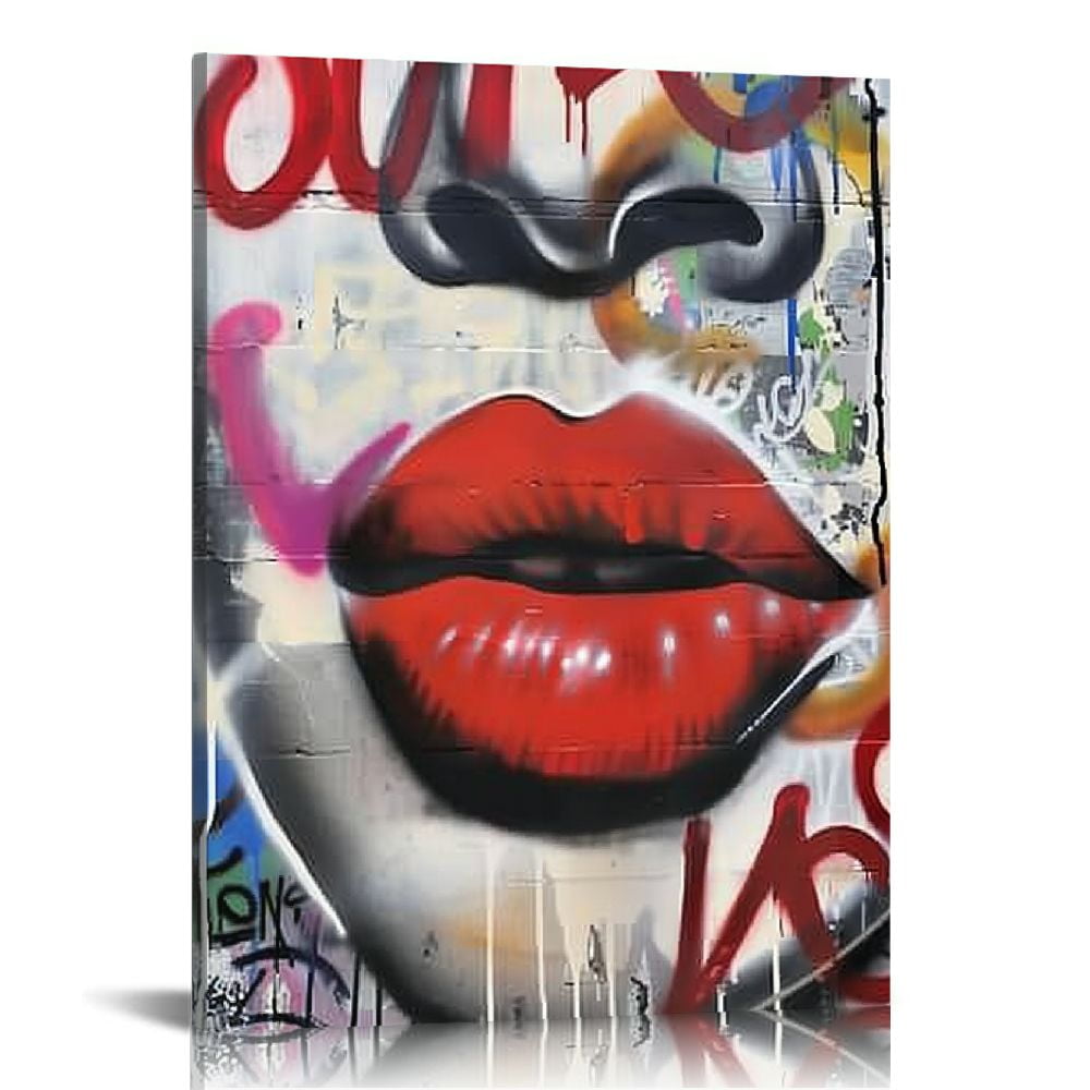Shiartex Lover Kissing Graffiti Art Print on Canvas Paintings Wall Art ...