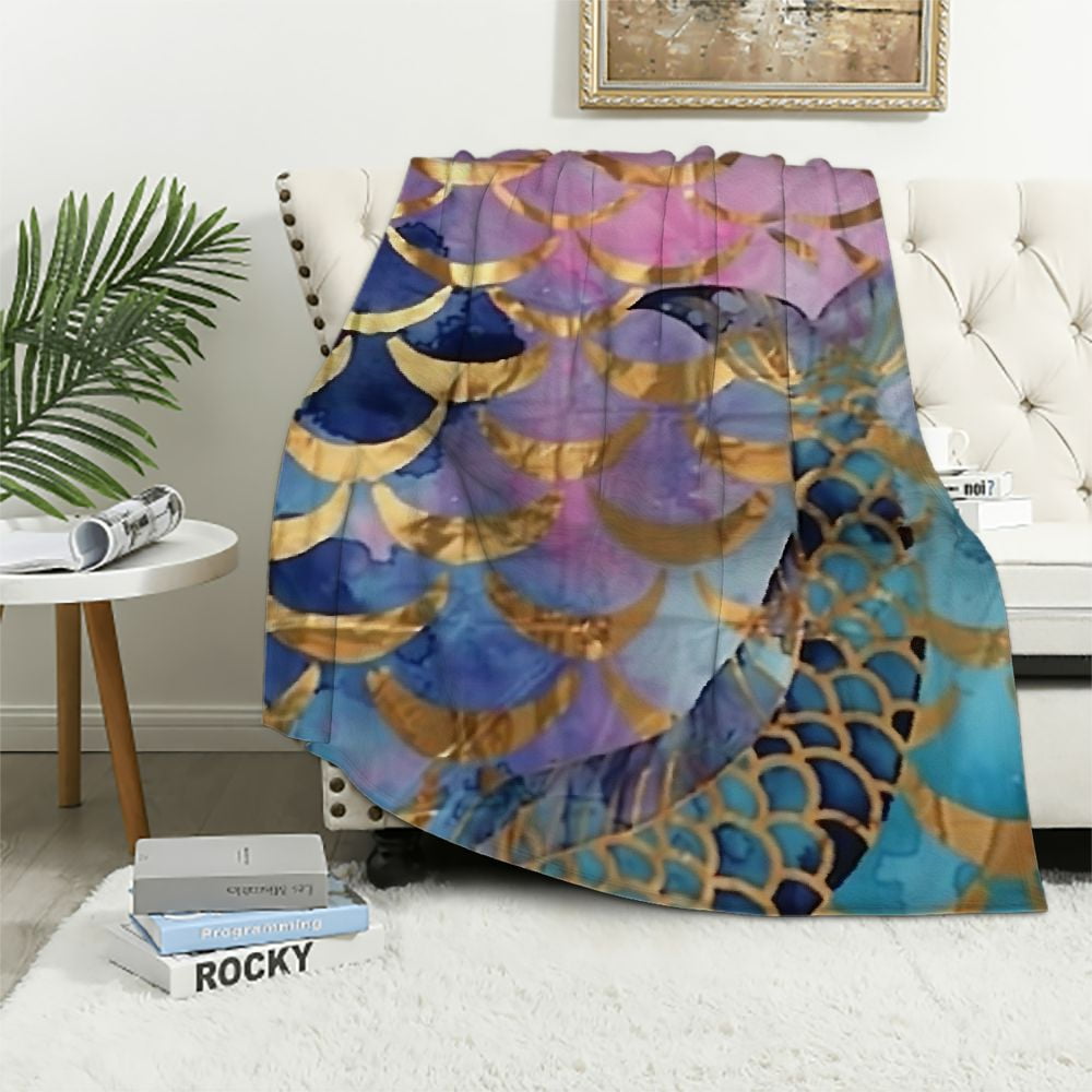 Shiartex Mermaid Fish Scale Blanket, Mermaid Blanket Gifts for Girl ...